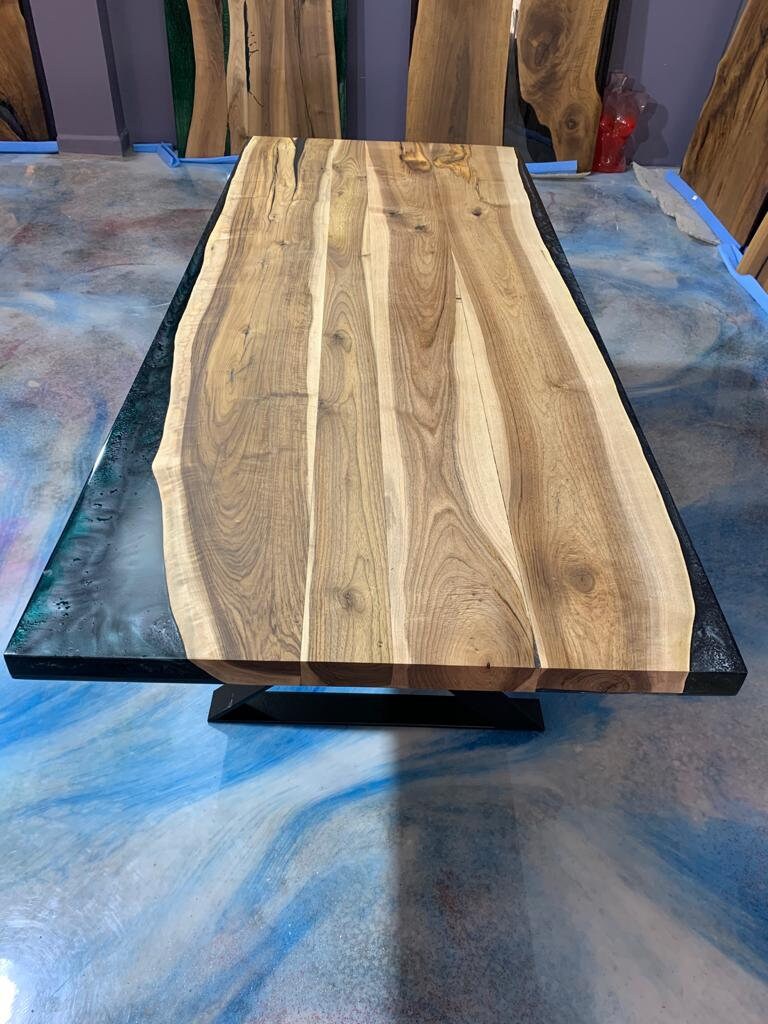 Handmade Epoxy Table, Custom 87" x 36" Natural Walnut Epoxy Table, Epo ...