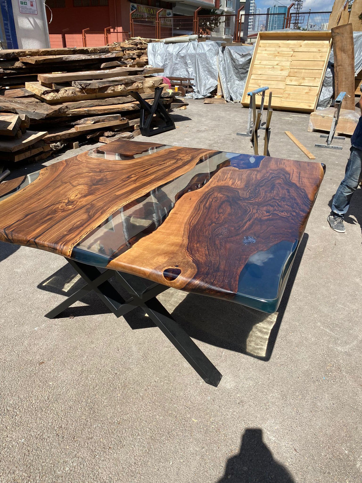 Epoxy Dining Table, Epoxy Resin Table, Custom 60” x 60” Walnut Table, — Lara Wood's Epoxy