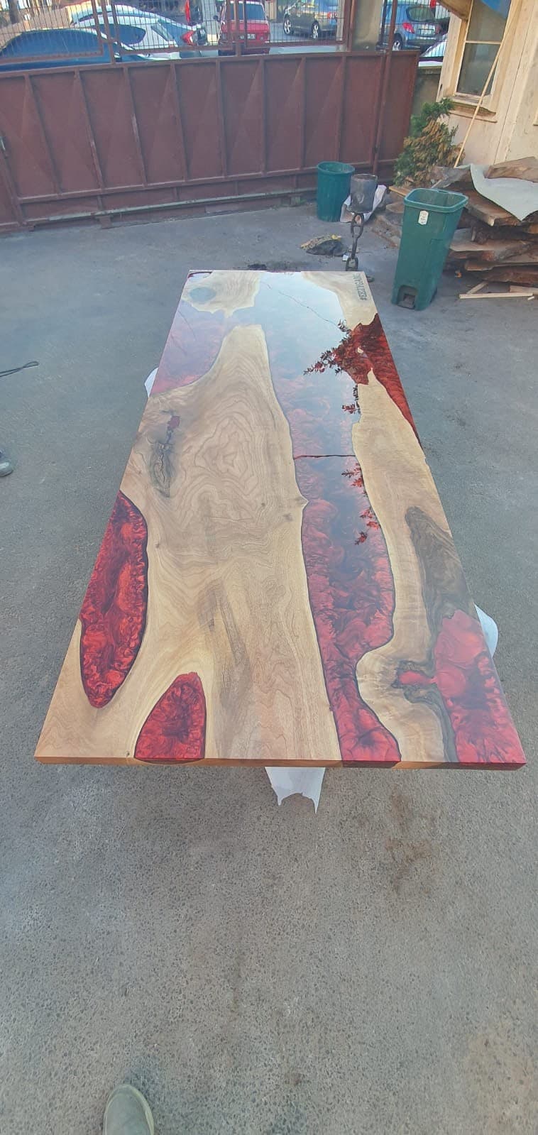 Custom 96" x 36" Epoxy Resin Table, Handmade Red Epoxy Table, Custom W ...