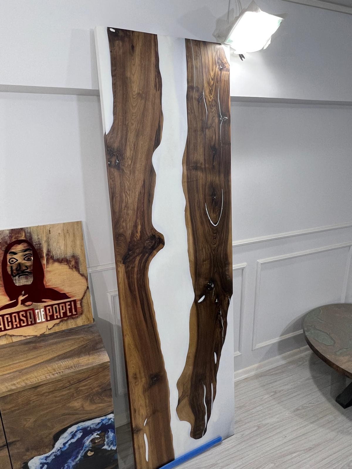 Walnut Epoxy Barn Door, Custom 96"x 28" Walnut White Epoxy Door, Epoxy ...