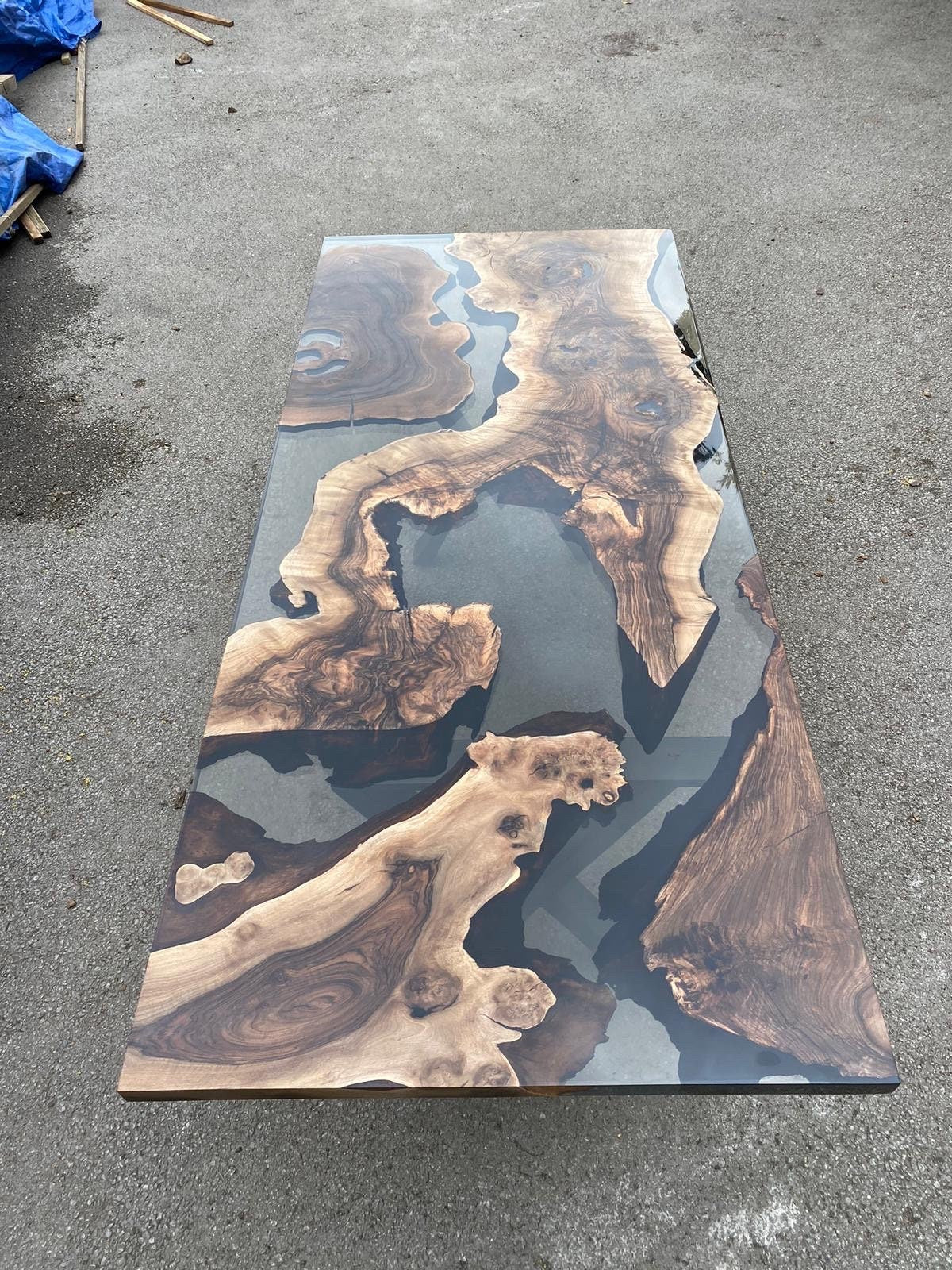 Walnut Epoxy Dining Table, Custom 84” x 36” Walnut Smokey Gray Table ...
