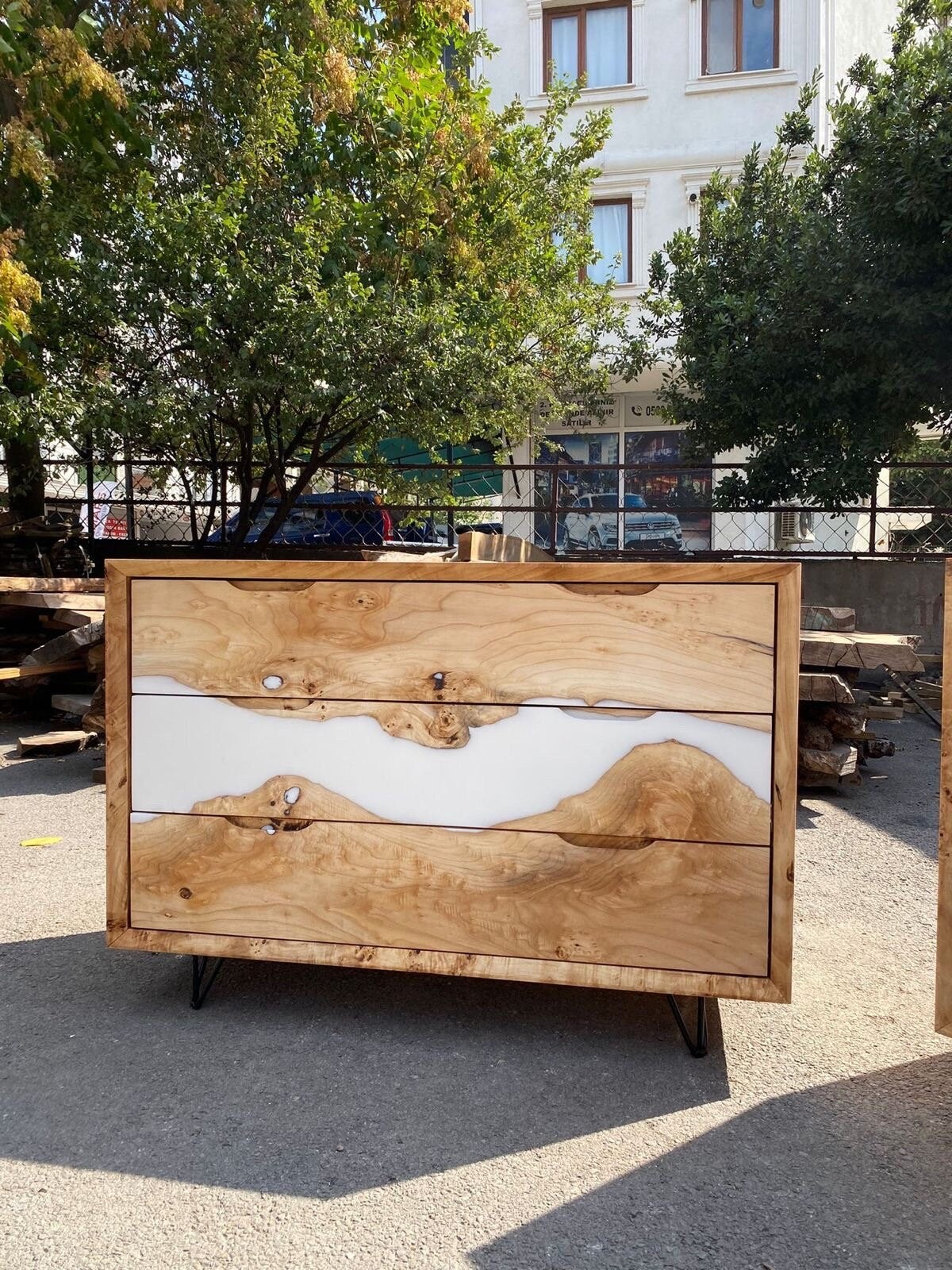 Custom 44” x 22” x 30” Epoxy Nightstand, Poplar Wood White Epoxy Resin ...
