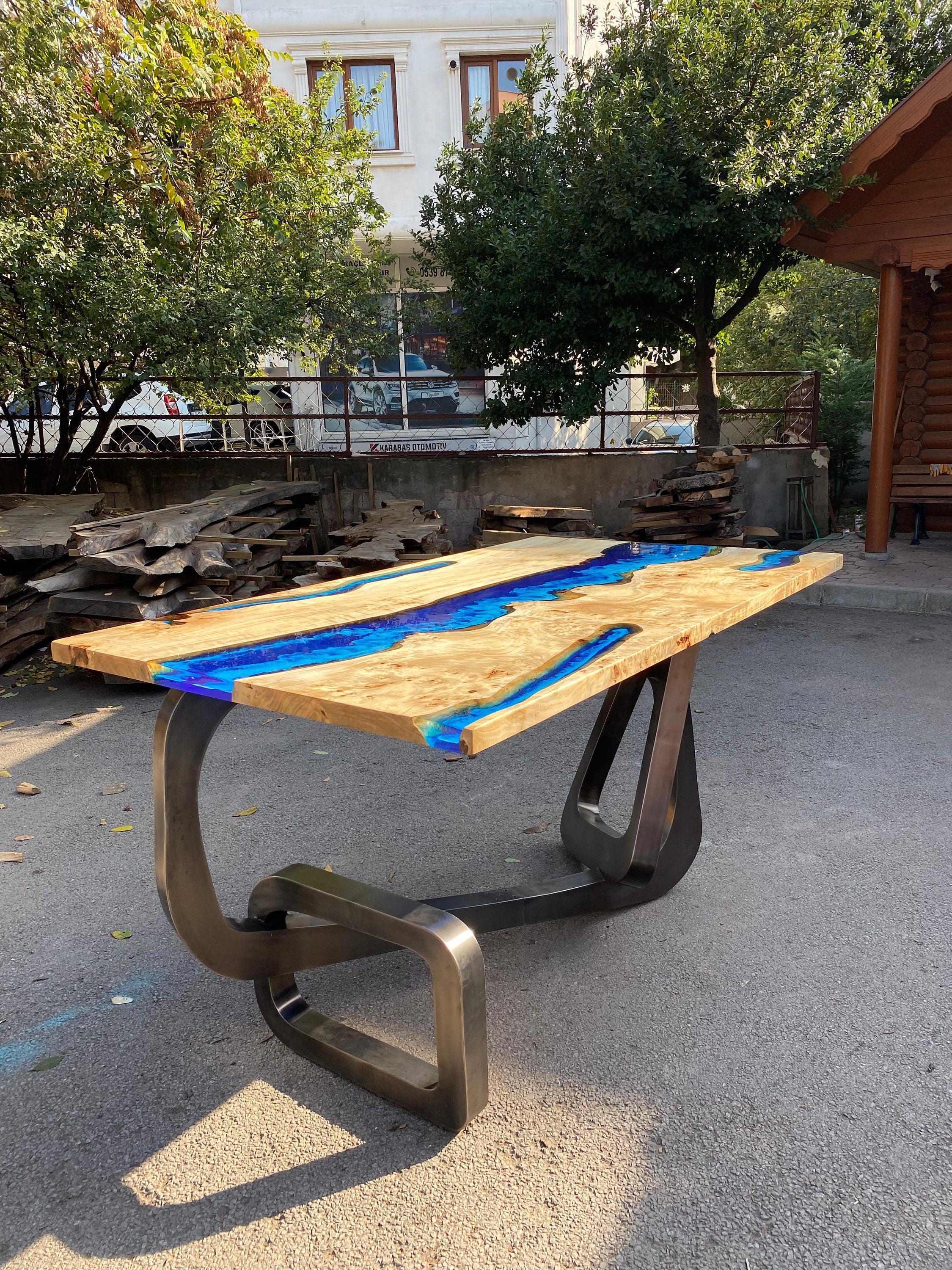 Blue Epoxy Table, Poplar Table, Custom 78” x 44” Poplar Wood Blue, Tur ...