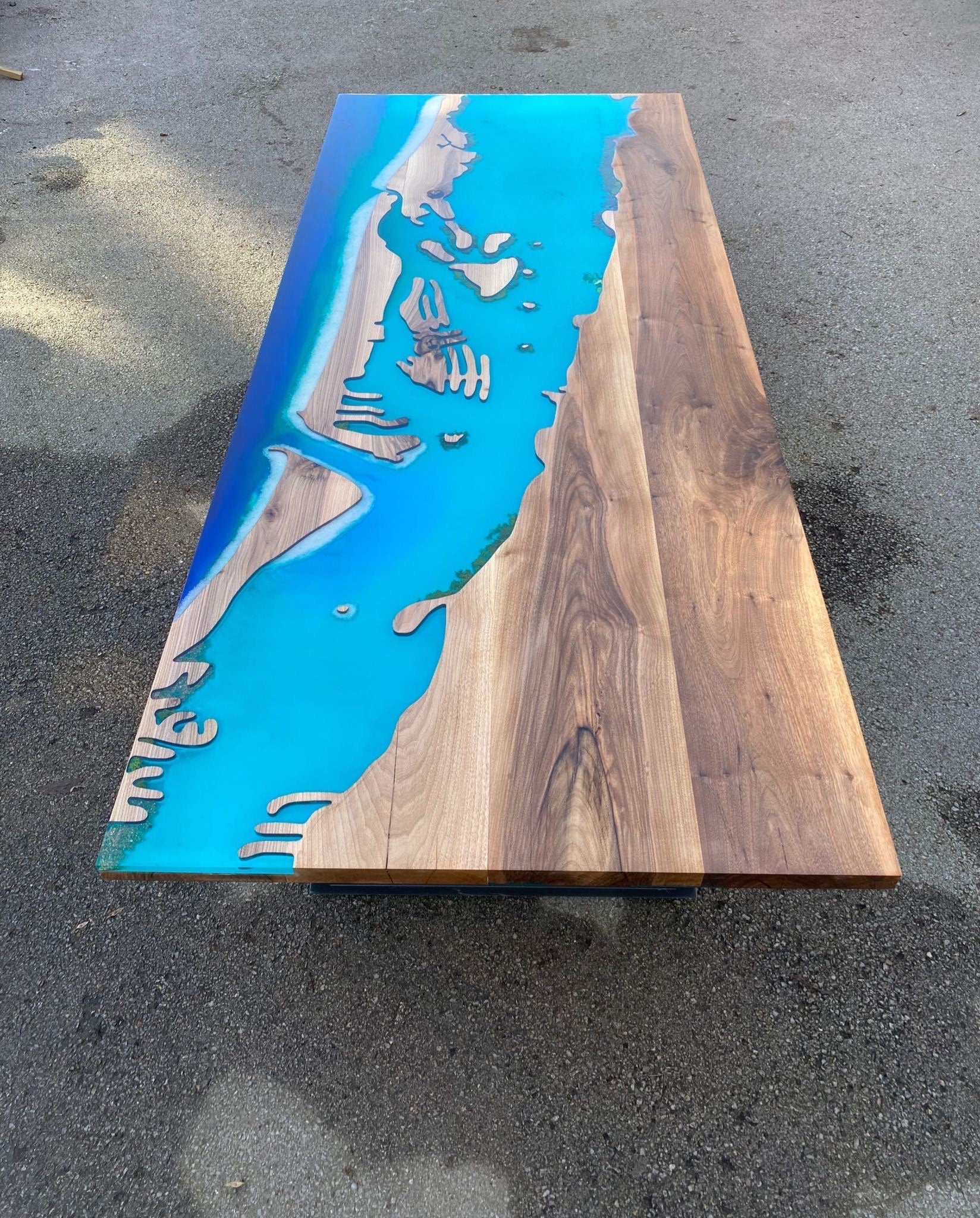 Clearwater Beach Epoxy Table Custom 102” x 42” Walnut Turquoise Epoxy ...