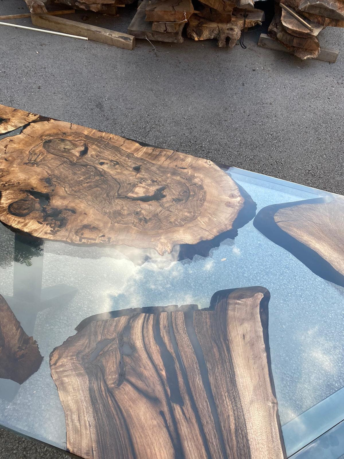L Shape Epoxy Table, Custom 90” x 72” x 30” Walnut Wood Clear Epoxy Of ...